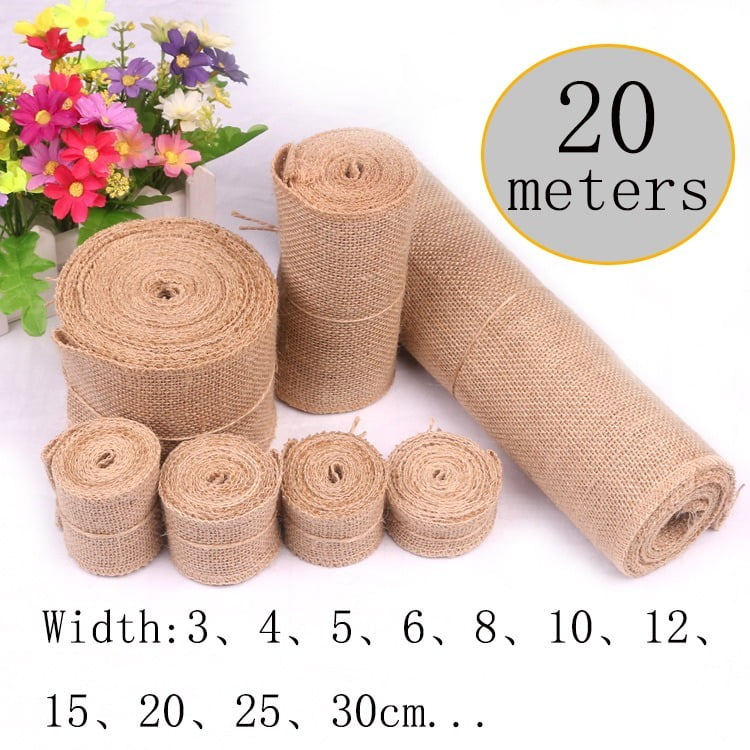 20m Natural Jute Linen Fabric 3-30cm Jute Linen Ribbon Roll Hessian Table Runner for Wedding ...