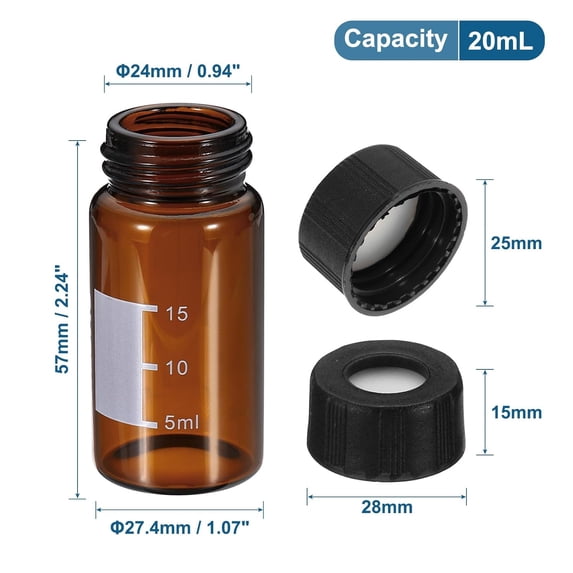 20ml Autosampler Vial, 100 Pack HPLC/GC Vials 9-425 Lab Amber Vials ...
