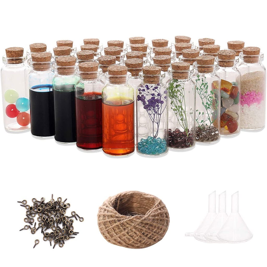 20ml Mini Glass Bottles Funnels Set Transparent Small Empty Glass Jars ...