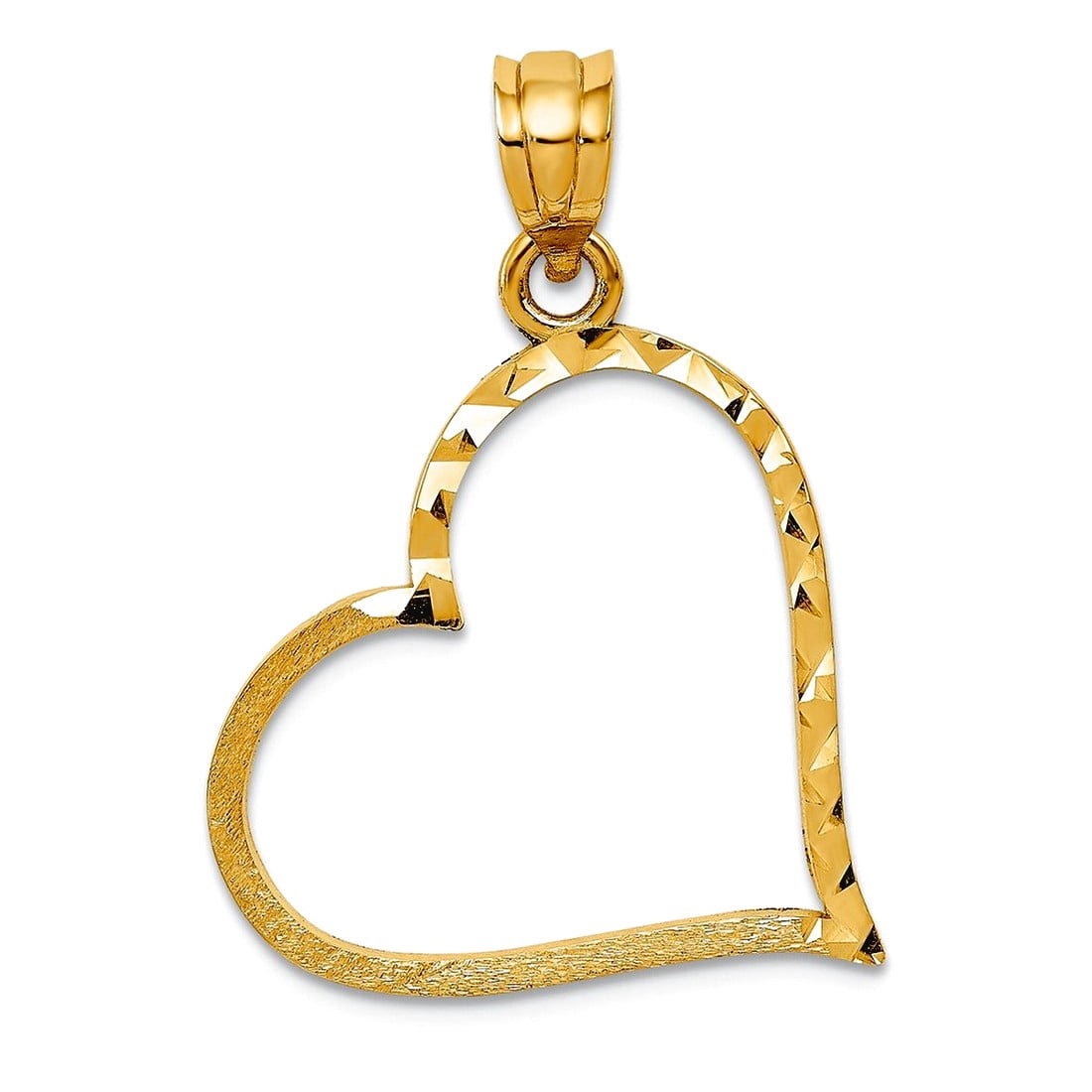 20mm 10k Solid Yellow Gold Satin Sparkle-Cut Crooked Love Heart Pendant ...