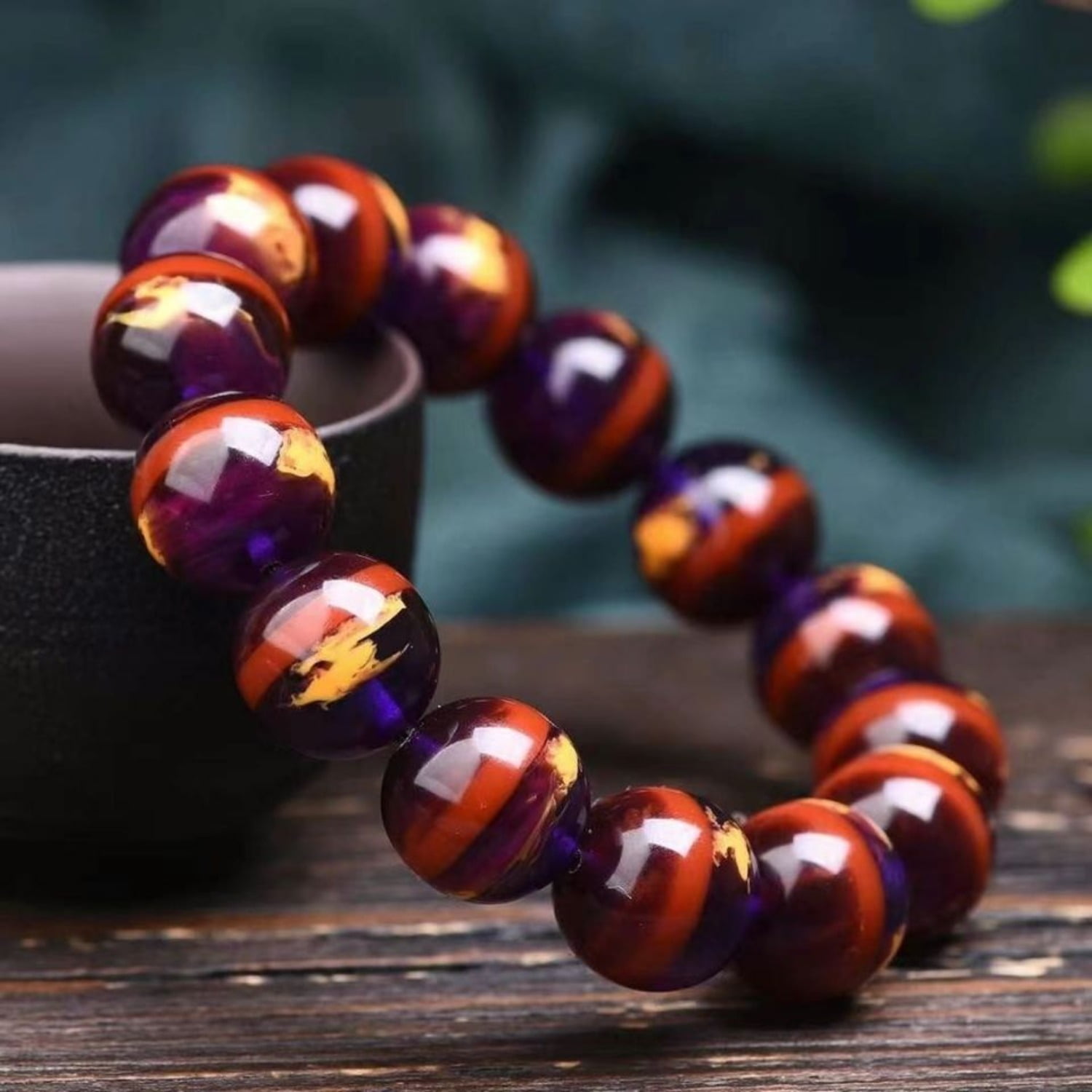 20mm Amber Style Bead Bracelet Round Mala Single Loop Couple Jewelry ...