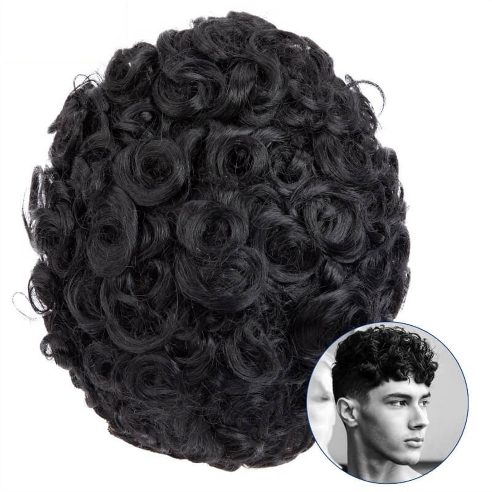 20mm Curly Toupee for Men 0.1mm PU Skin Base Hair Toupee Breathable ...