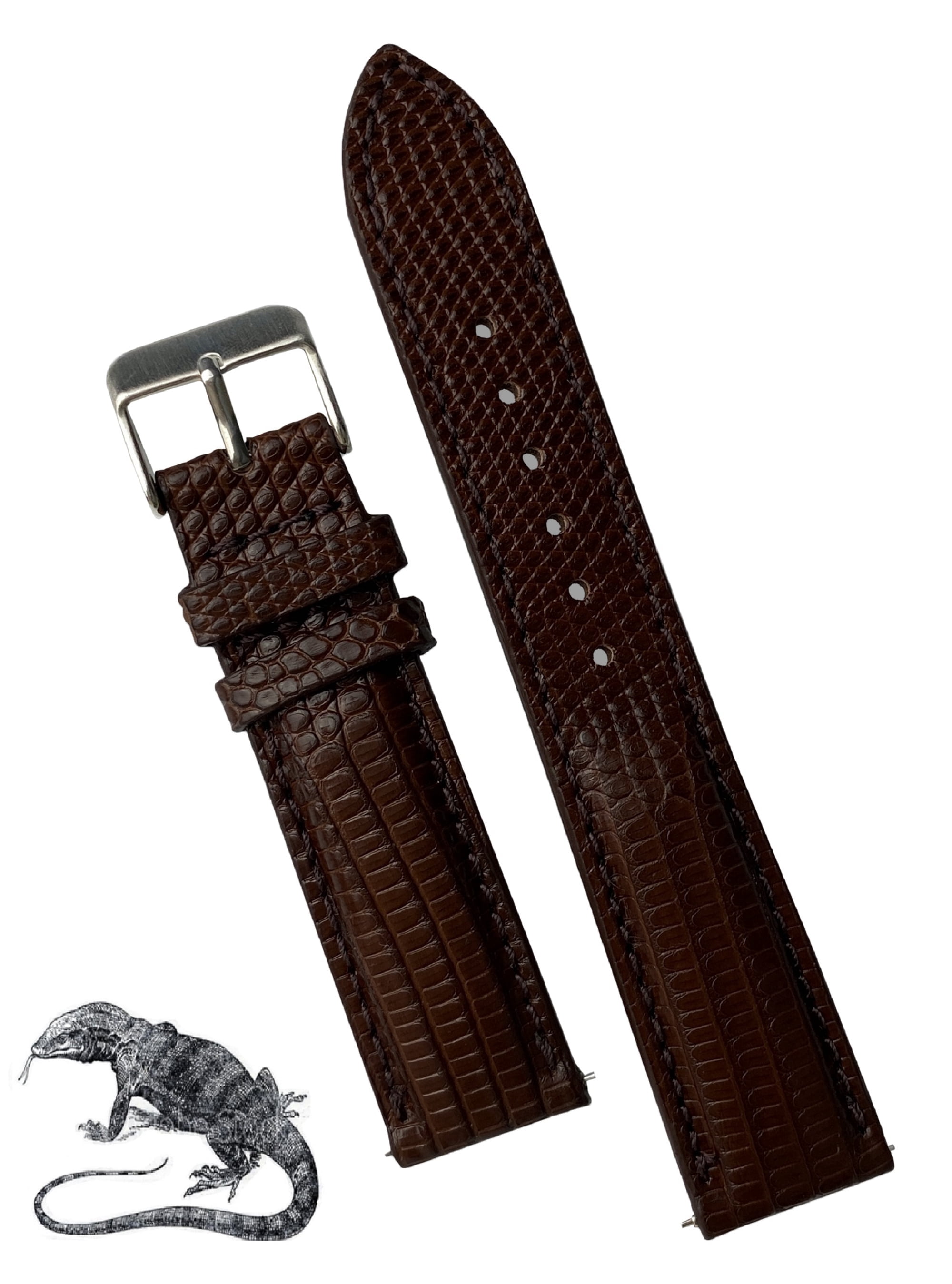 20mm Dark Brown Lizard Leather Watch Bands Men Handmade Replacement ...