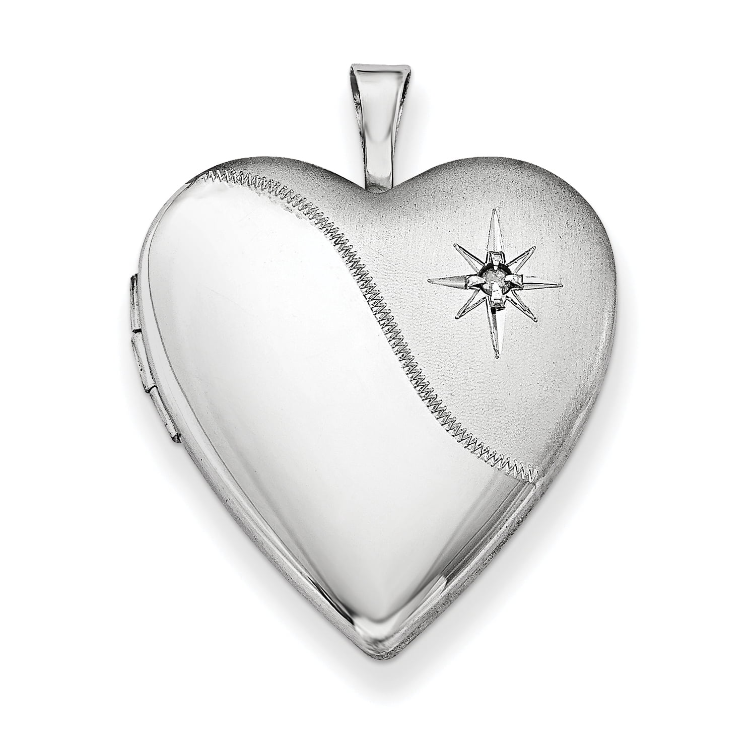 Lockets Sterling Silver Rhodium-plated Diamond Star Satin/Polished ...