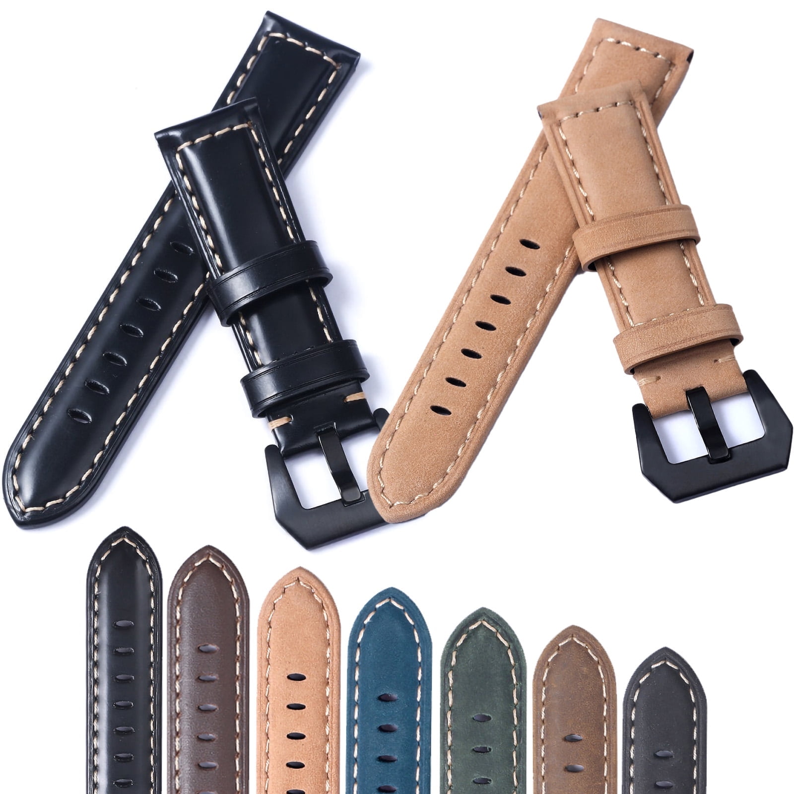 20mm Vintage Distressed Leather Watch Bands (2-Pack) - Handmade Full ...