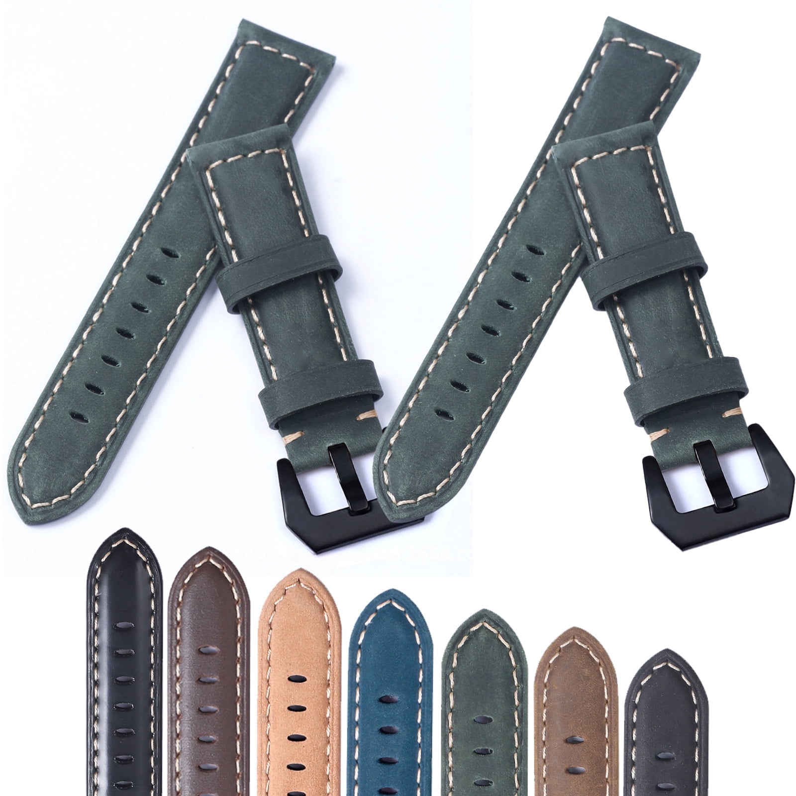 20mm Vintage Distressed Leather Watch Bands (2-Pack) - Handmade Full ...