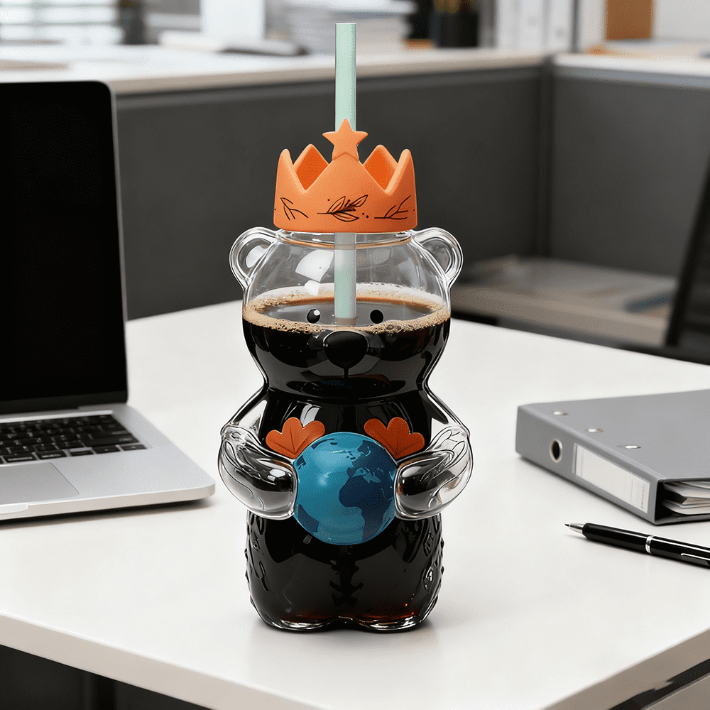 20oz Adorable Bear Straw Cup, Bear-Shaped Glass Tumbler for Hot Coffee ...