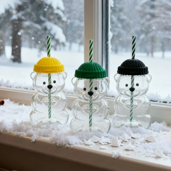 20oz Bear Bottle Mug with Lid, Bear Cold Cup with Straw, Clear Cute ...