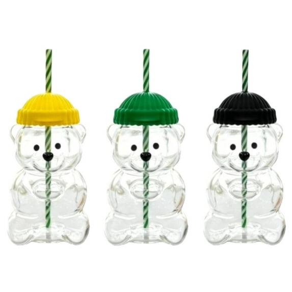 20oz Bear Glass Sippy Cup, Cute Bear Cold Cup with Lid and Straw, Clear ...
