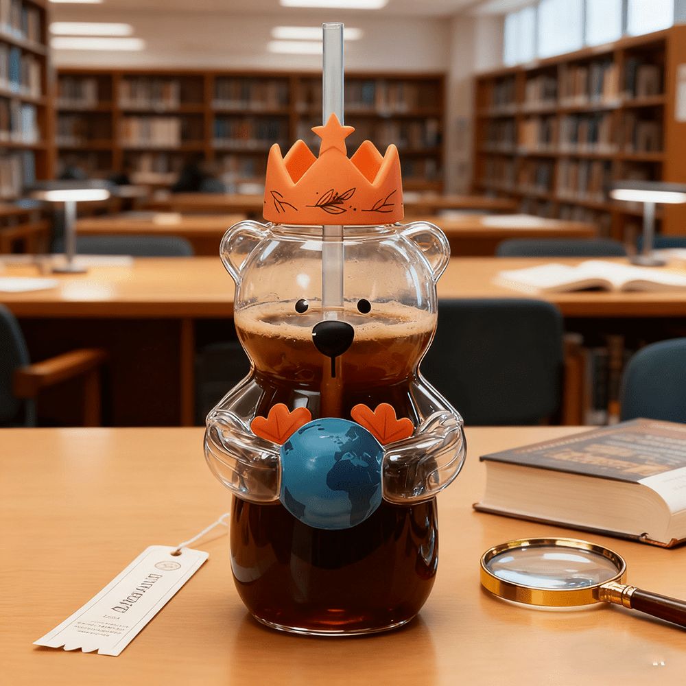 20oz Bear-Shaped Glass Tumbler, Viral Bear Cup with Straw for Coffee ...