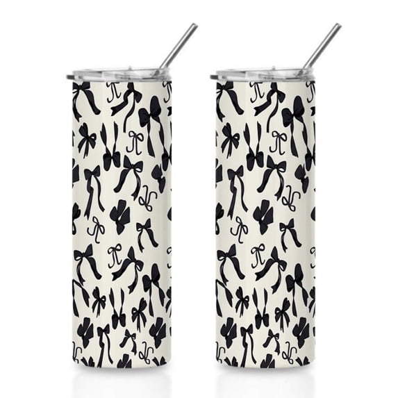 20oz Black Bow Pattern Stainless Steel Tumbler， Tumbler with Lid Vacuum ...