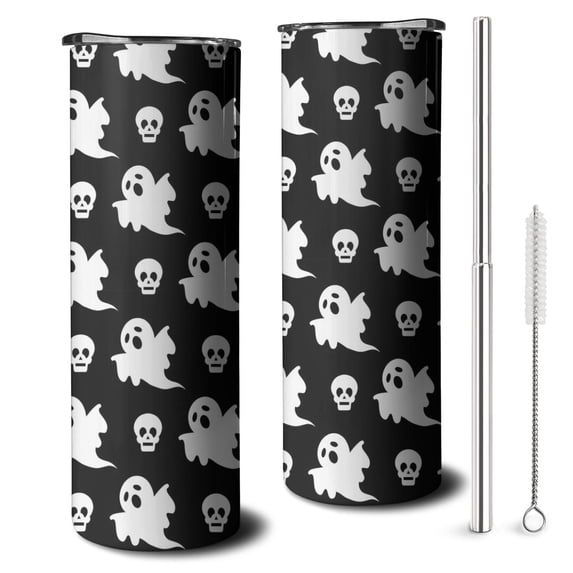 20oz Black Halloween Ghosts and Skulls Skinny Tumblers Stainless Steel ...