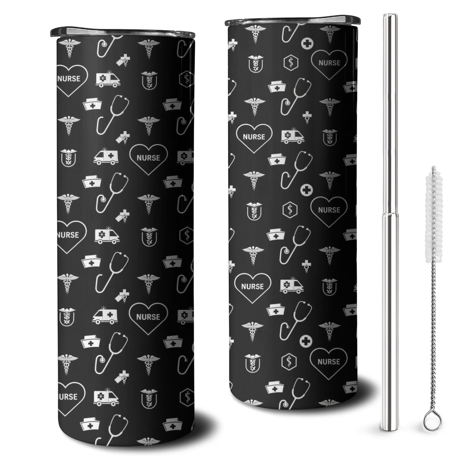 20oz Black White Medical Symbol Pattern Skinny Tumblers Stainless Steel ...