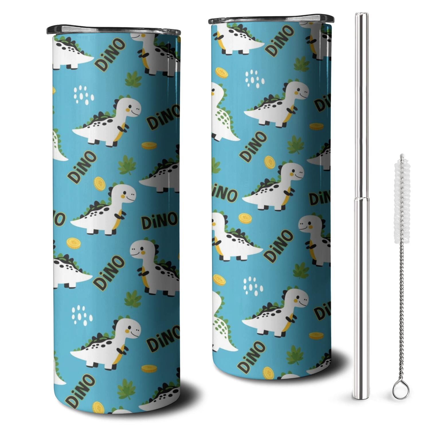 20oz Blue Dinosaurs with Coins Dynamic Skinny Tumblers Stainless Steel ...