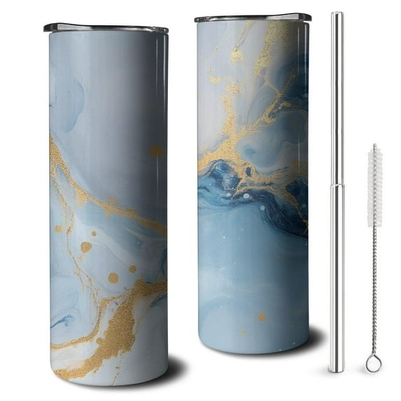 20oz Blue Marble Gold Line Pattern Skinny Tumblers Stainless Steel ...