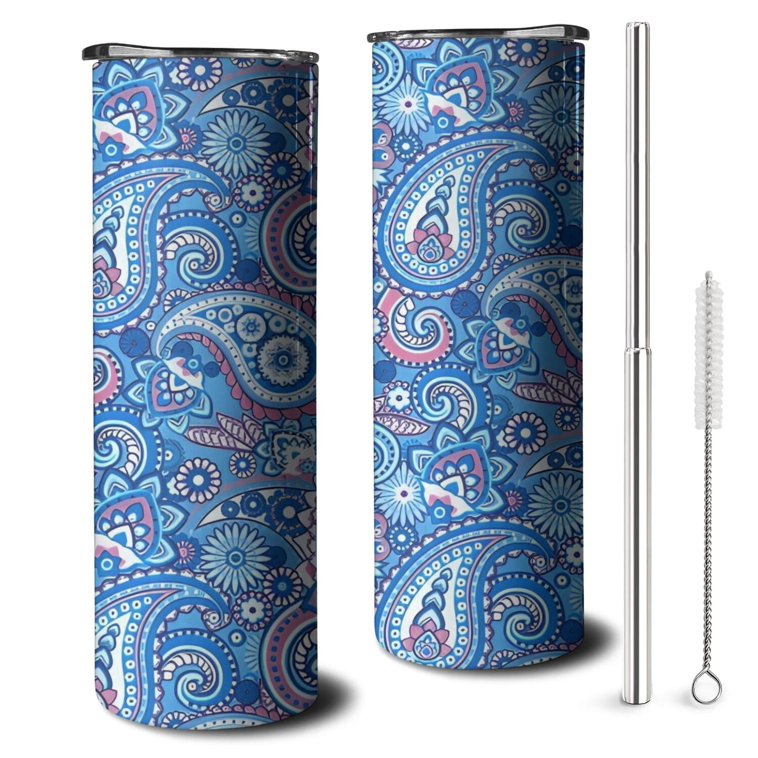 20oz Blue Paisley Pattern Skinny Tumblers Stainless Steel Tumbler with ...