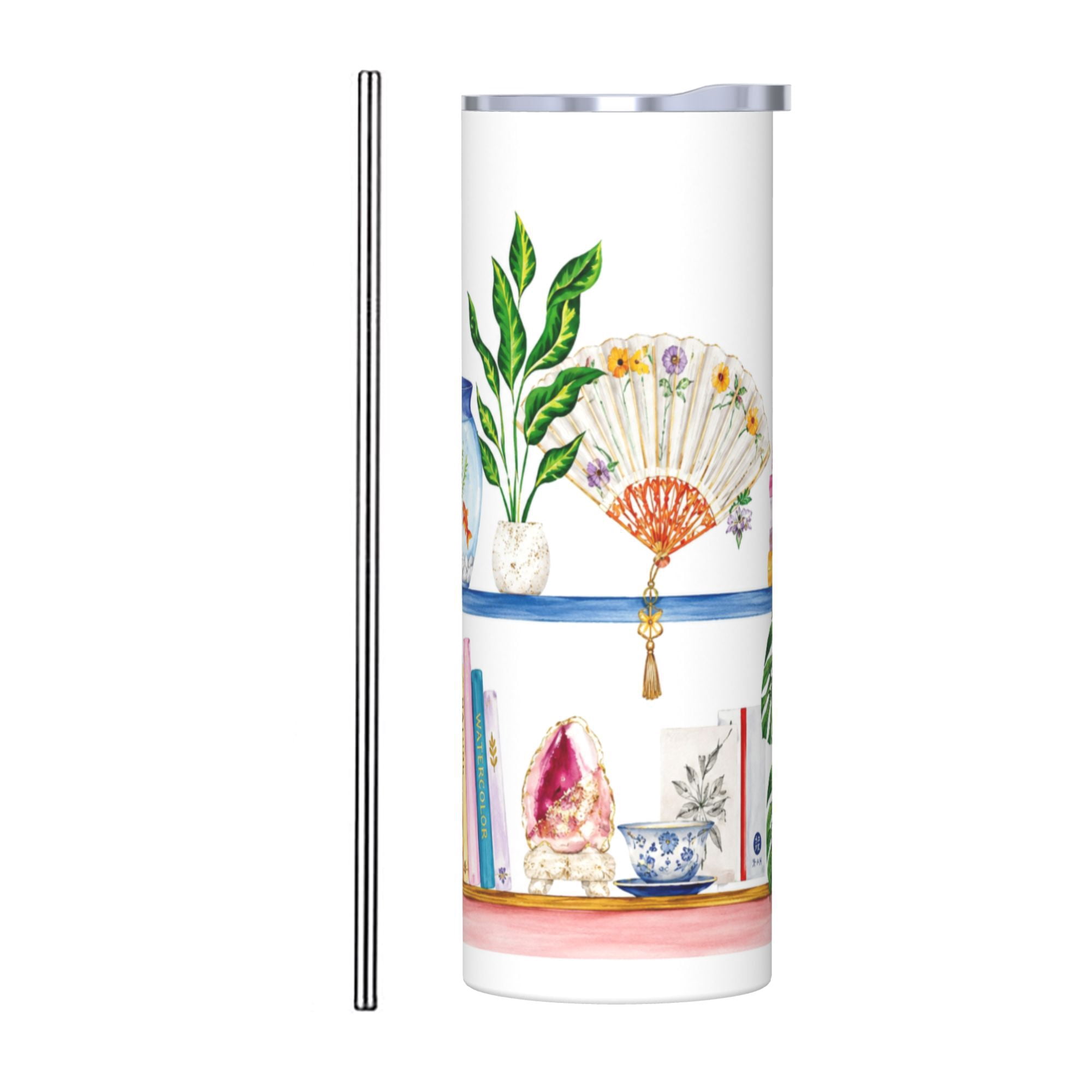 20oz Botanical Bookshelf Travel Tumbler with Handle and Straw Lid ...