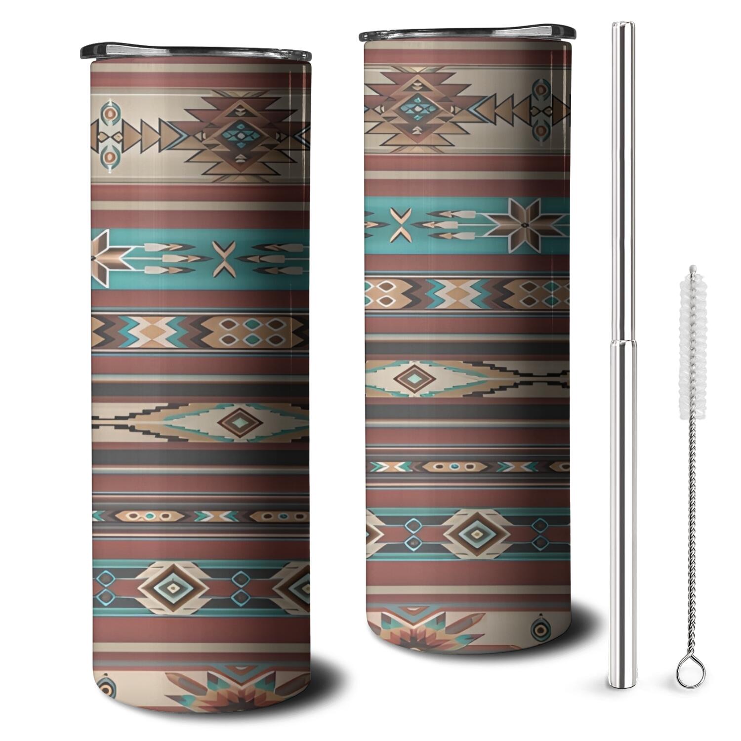 20oz Brown Geometric Triangle Diamond Pattern Skinny Tumblers Stainless ...