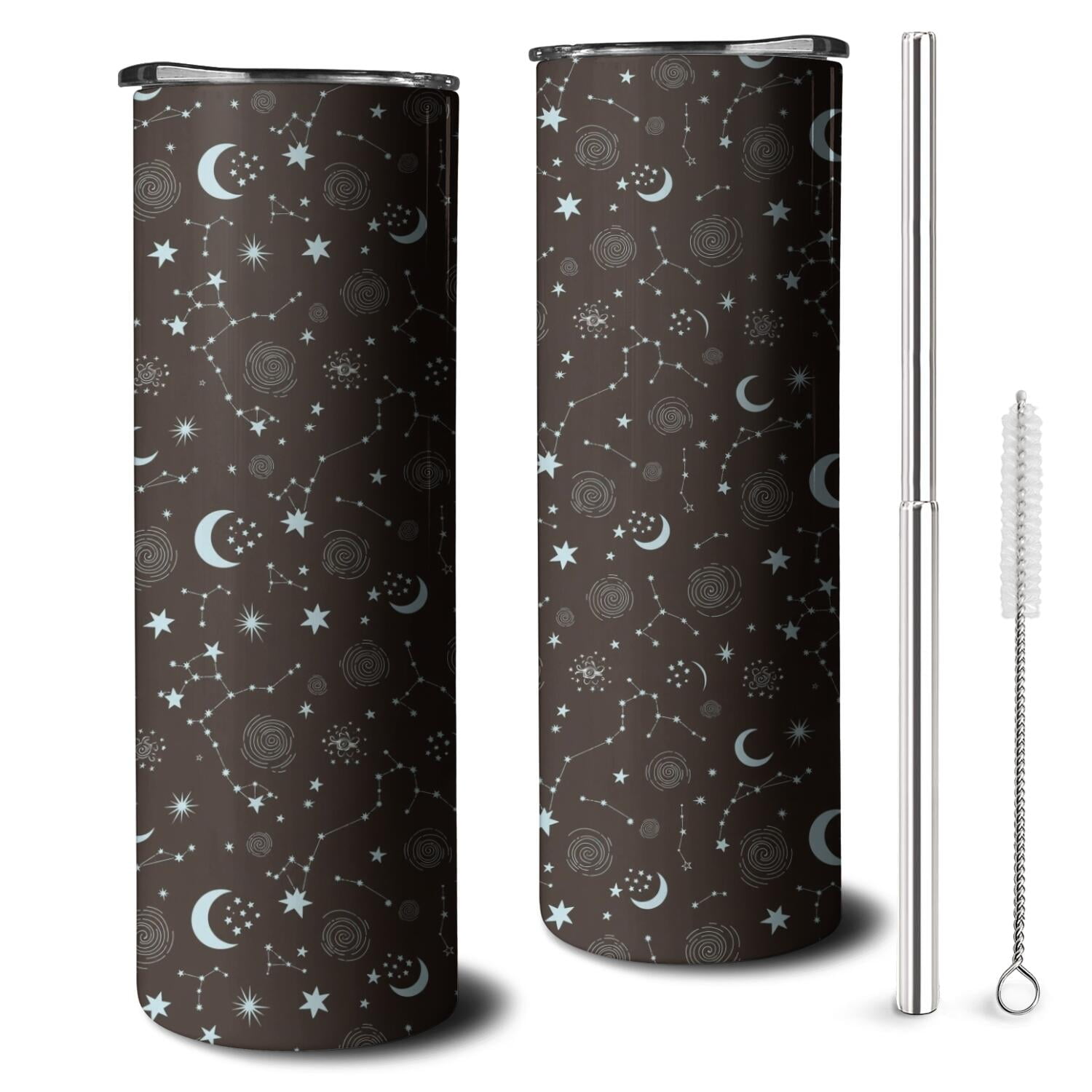 20oz Brown Star Moon Constellation Pattern Skinny Tumblers Stainless ...