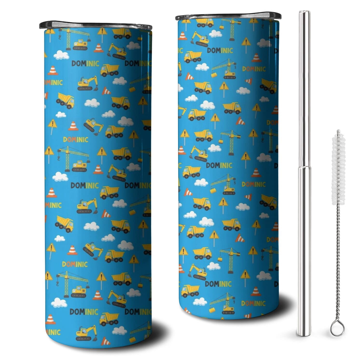 20oz Cartoon Construction Vehicles Warning Signs Skinny Tumblers ...