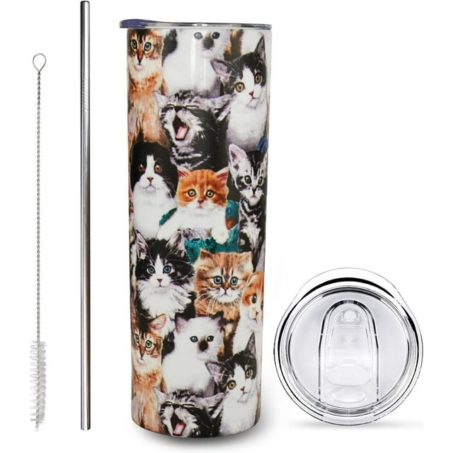 20oz Cat Tumblers Double Wall Cat Travel Mug Tumbler with Lid and Straw ...