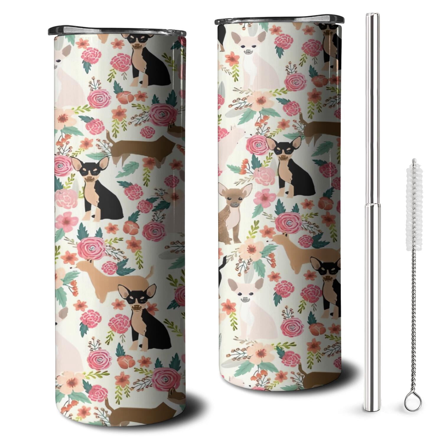 20oz Chihuahua and Flower Skinny Tumblers Stainless Steel Tumbler with ...