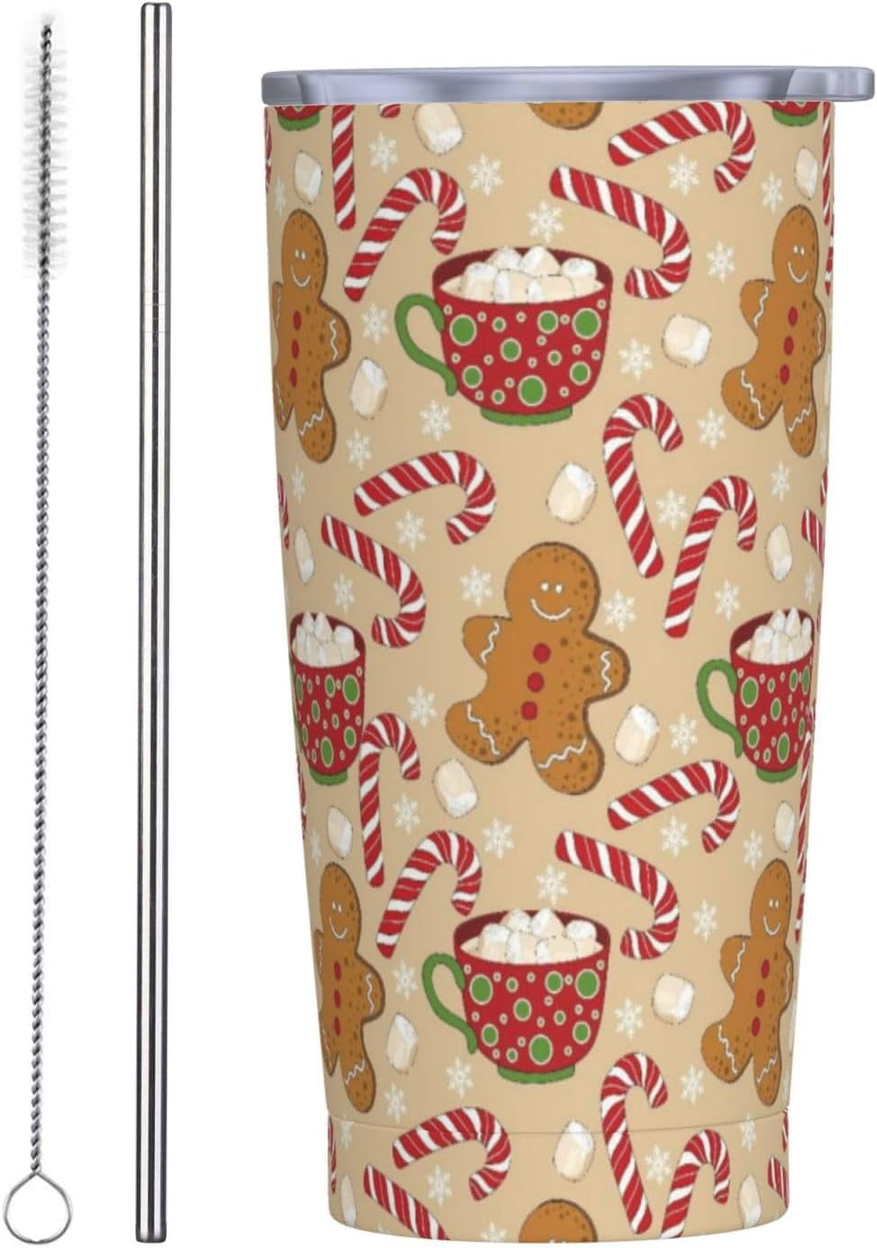 20oz Christmas Tumbler, Snowflake Candy Canes Stainless Steel Travel ...