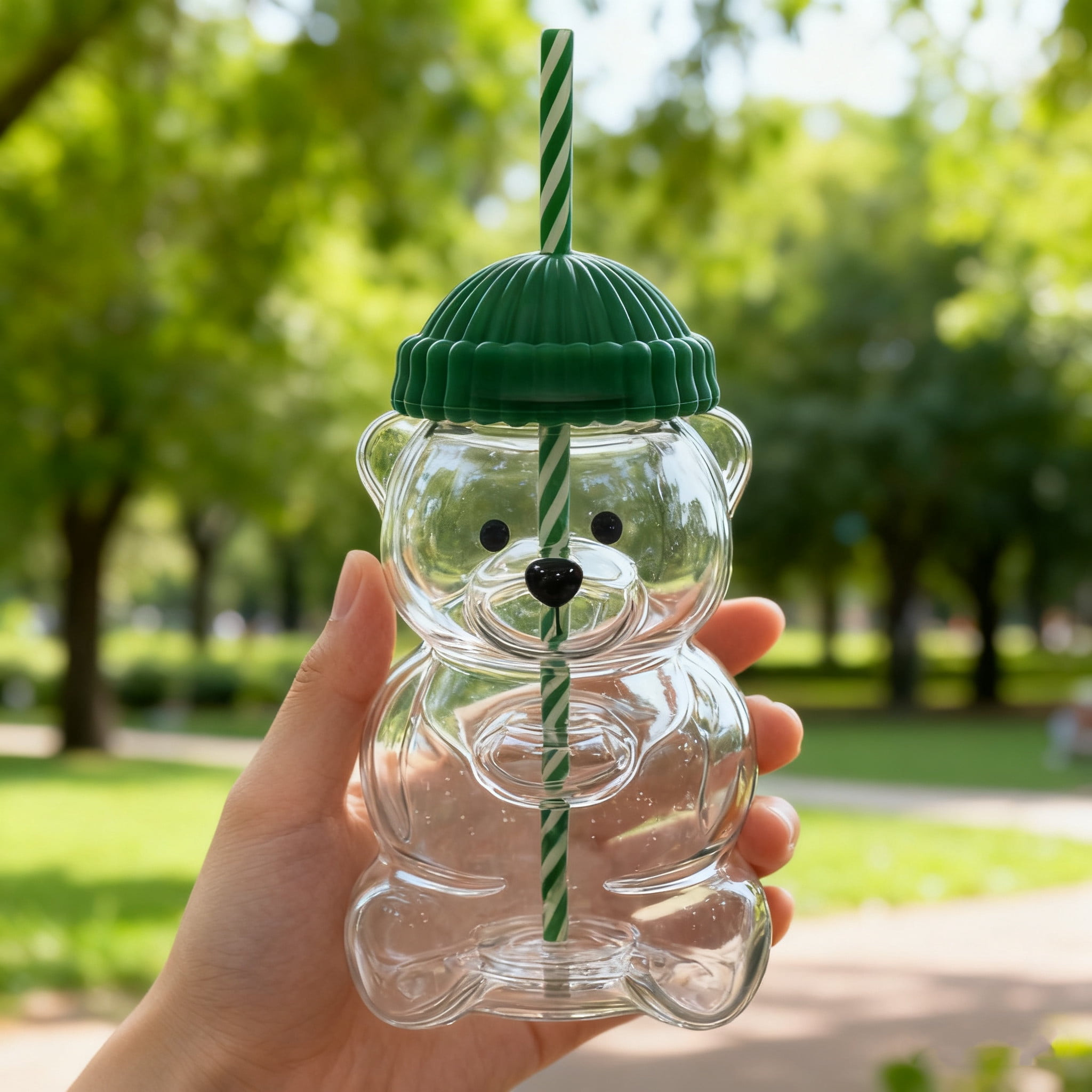 20oz Clear Bear Cold Cup, Bear Glass Sippy Cup with Lid and Straw, Cute ...