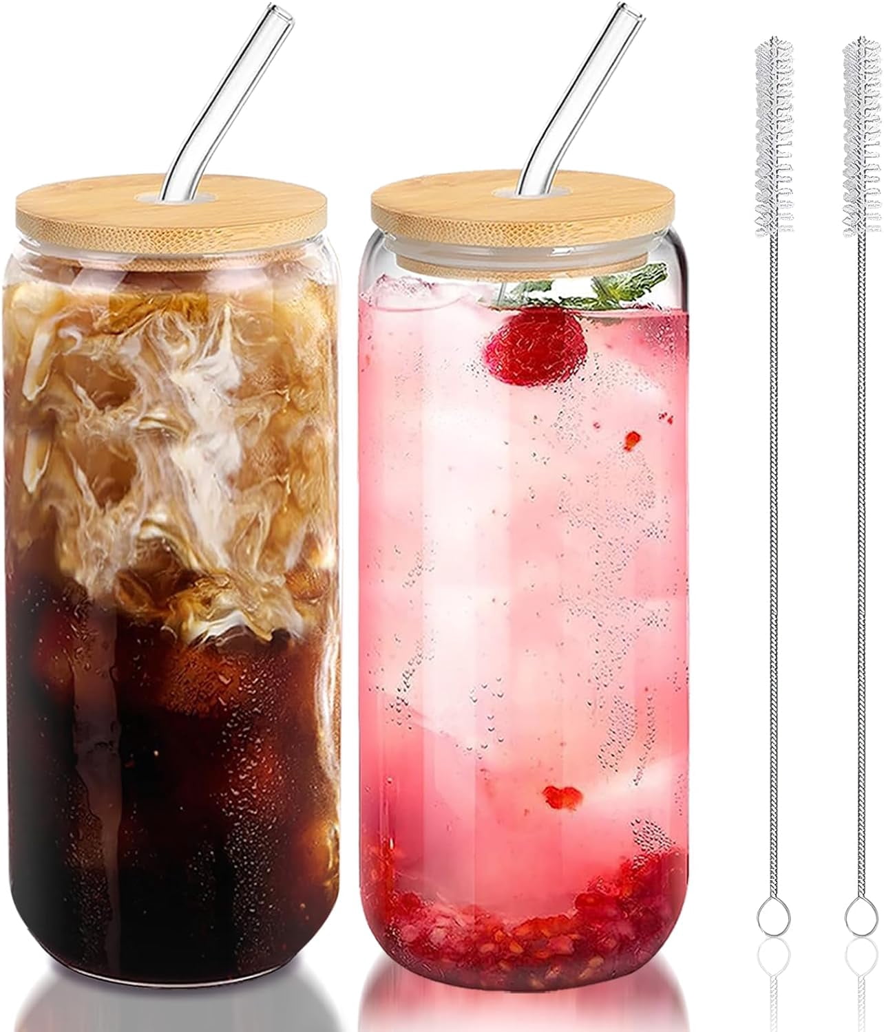 20oz Clear Glass Beer Can Tumblers (Set of 2) – Iced Coffee Cups with ...