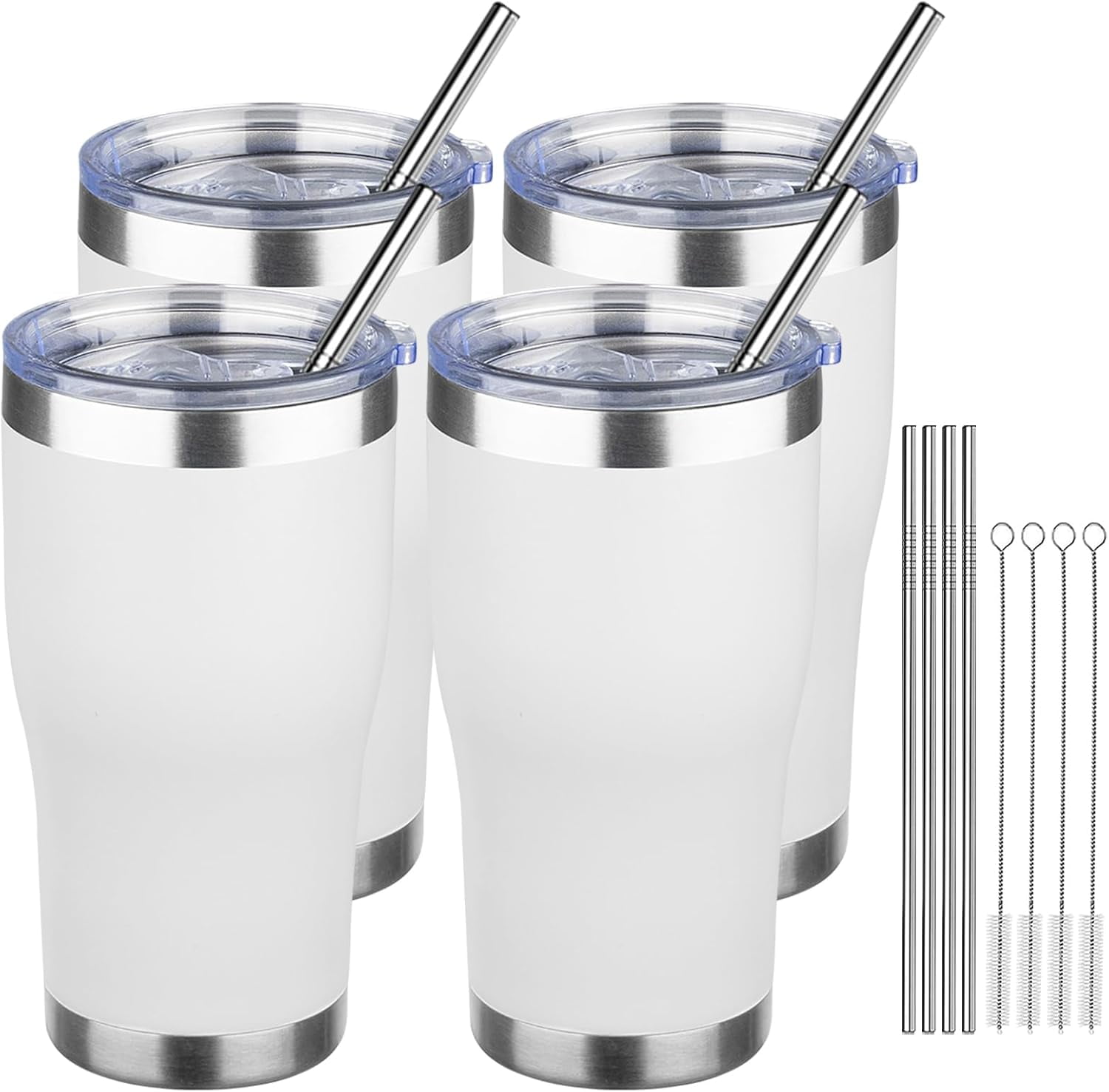 20oz Coffee Tumbler with Lid and Straw Double Wall Vacuum Insulated Cup ...