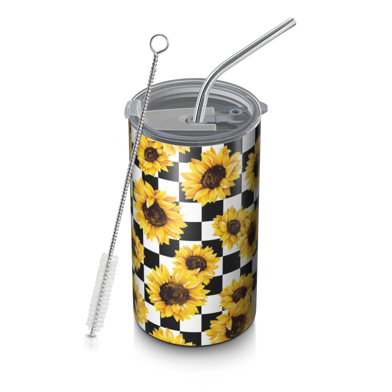 20oz Coffee Tumblers Checkerboard Sunflower Pattern Stainless Steel ...