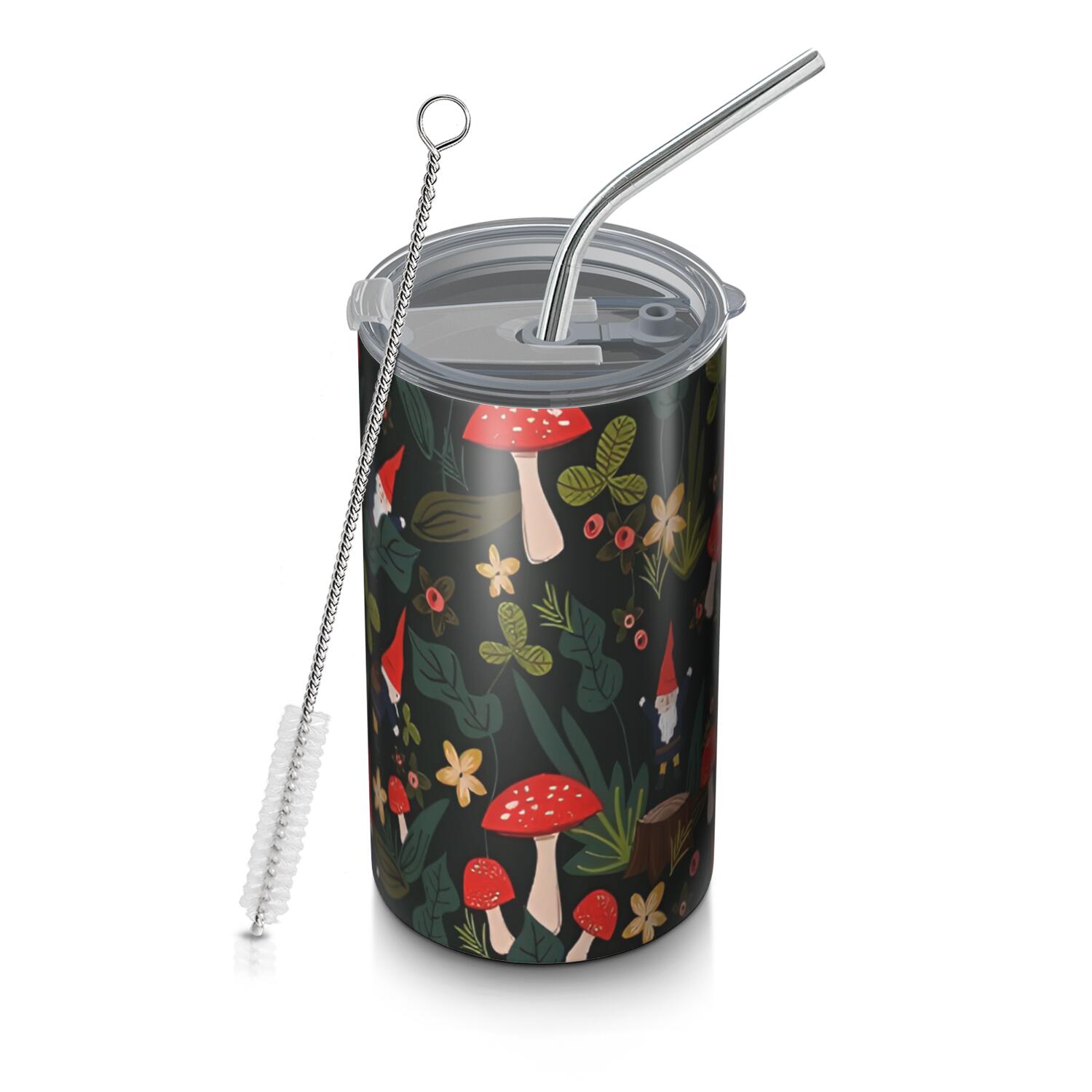20oz Coffee Tumblers Red Mushroom Gnome Dark Green Pattern Stainless ...