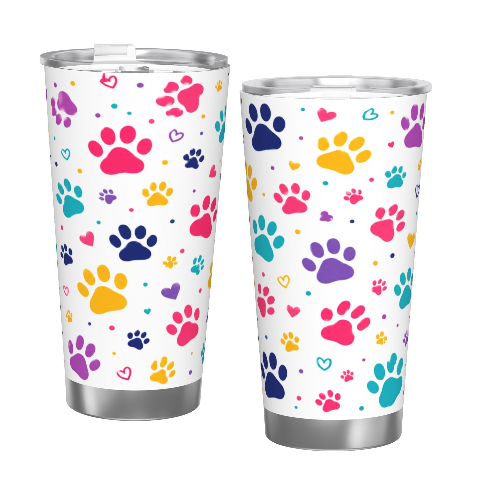 20oz Colorful Paw Print Tumbler with Handle and Straw Pet Lover Hearts ...