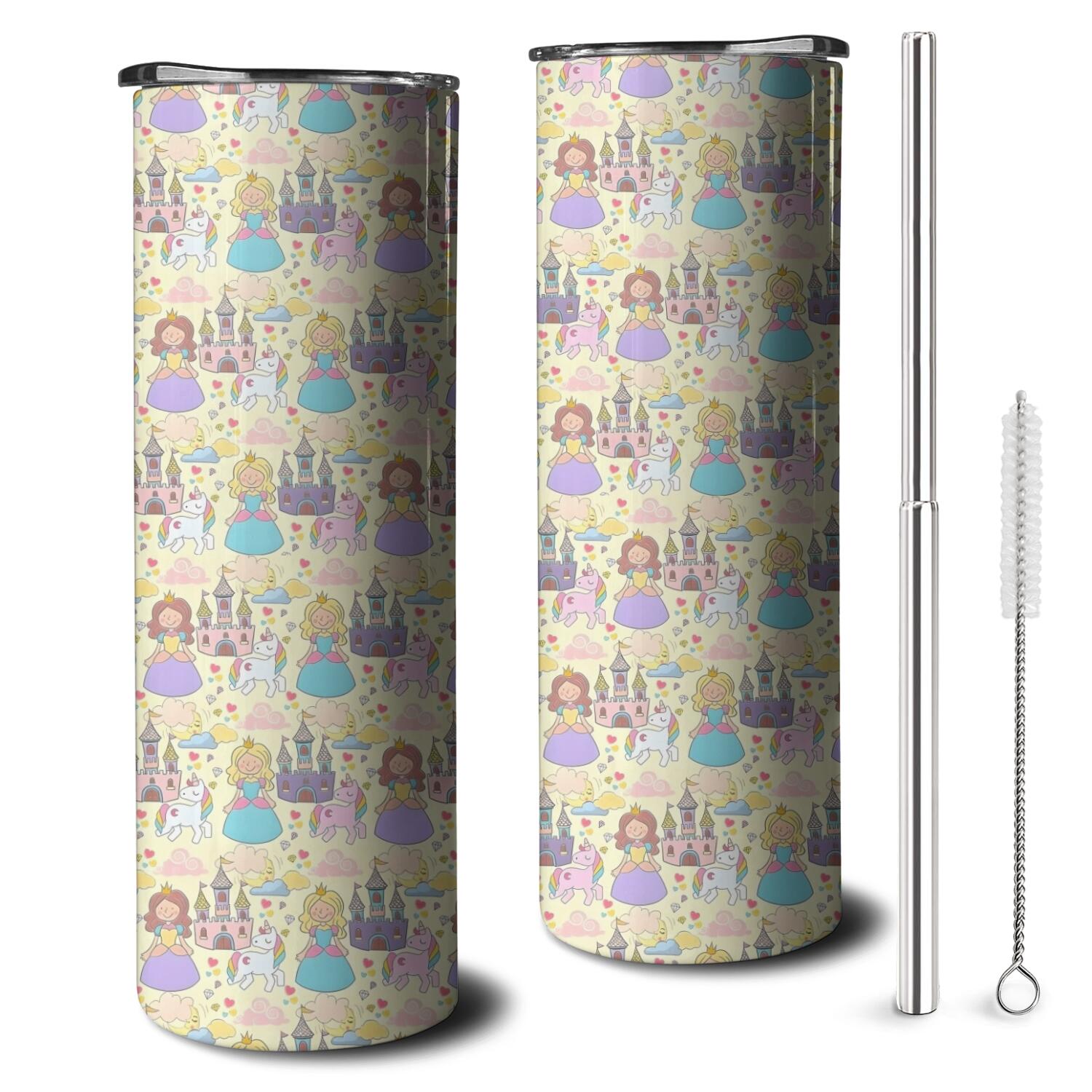 20oz Colorful Princess Castle Pattern Skinny Tumblers Stainless Steel ...