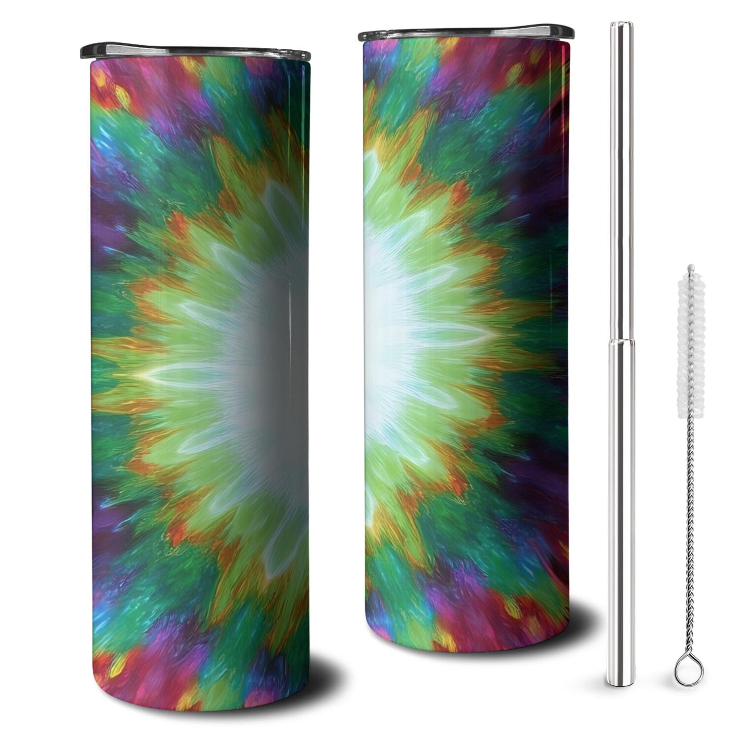 20oz Colorful Radial Tie Dye Pattern Skinny Tumblers Stainless Steel ...