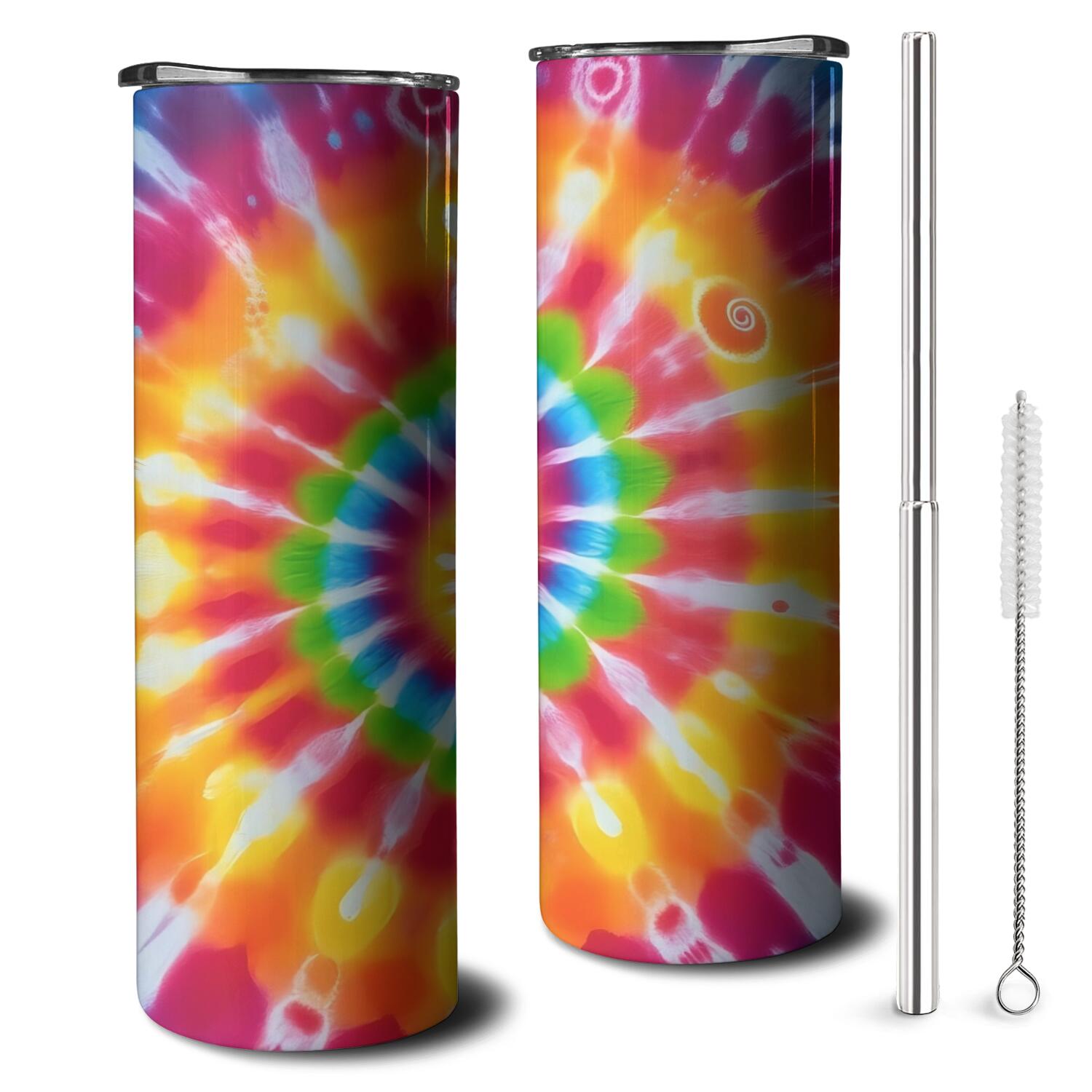 20oz Colorful Tie Dye Spiral Mandala Skinny Tumblers Stainless Steel ...