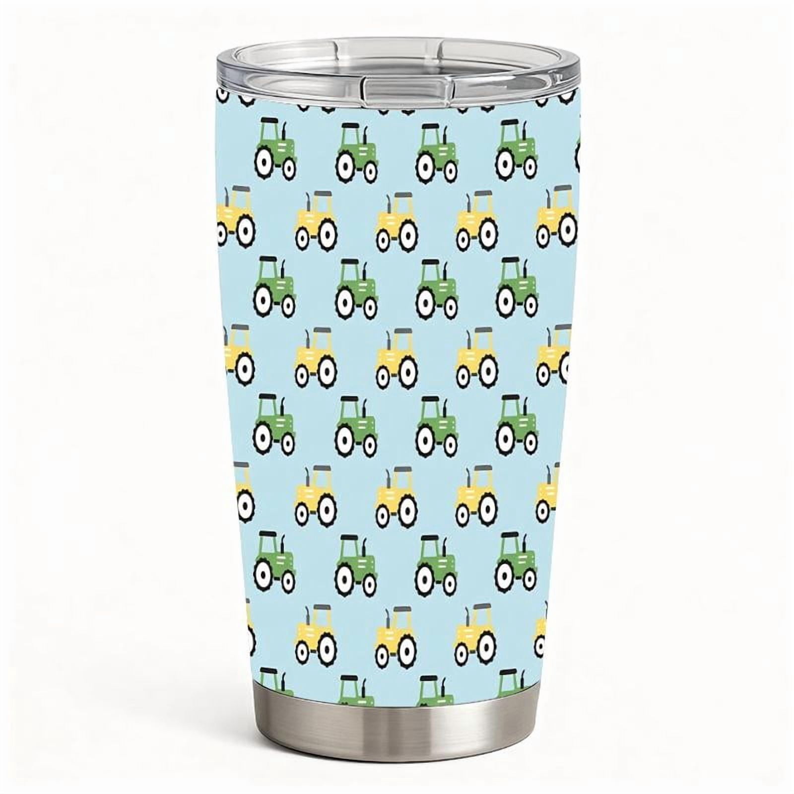 20oz Cute Green Yellow Tractors Farm Vehicles Pattern Stainless Steel ...