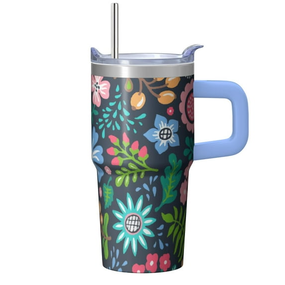 20oz Double Wall Coffee Tumbler with Handle and Straw, Vintage Elegant ...