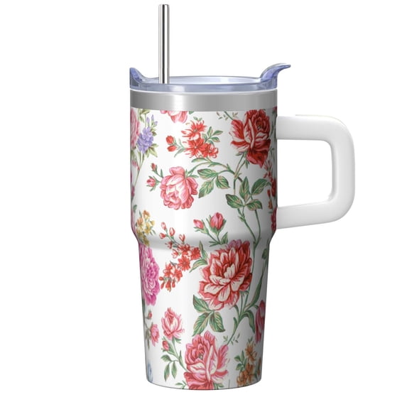 20oz Elegant Chinoiserie Tumbler with Handle and Straw Lid, Floral ...