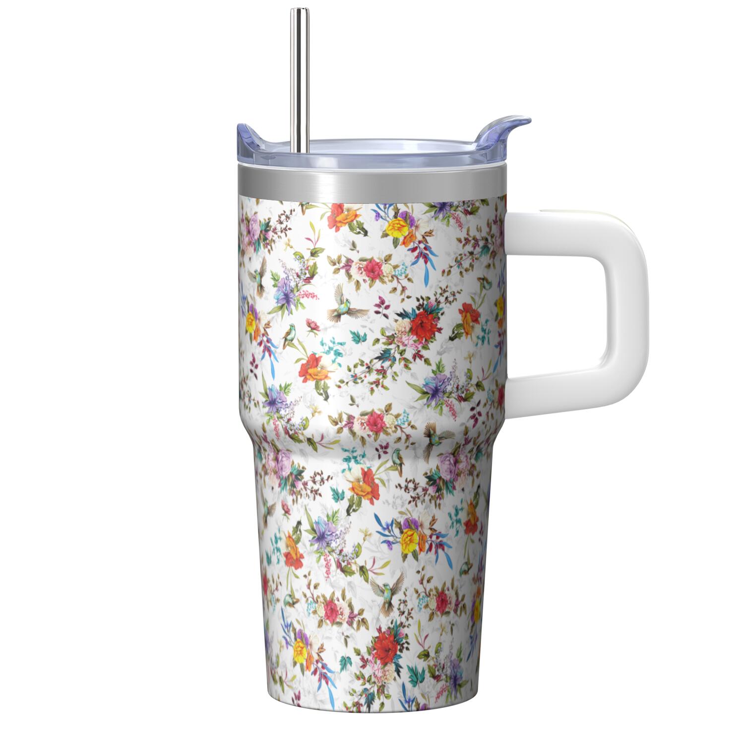 20oz Elegant Floral Vintage Spring Tumbler with Handle and Straw ...
