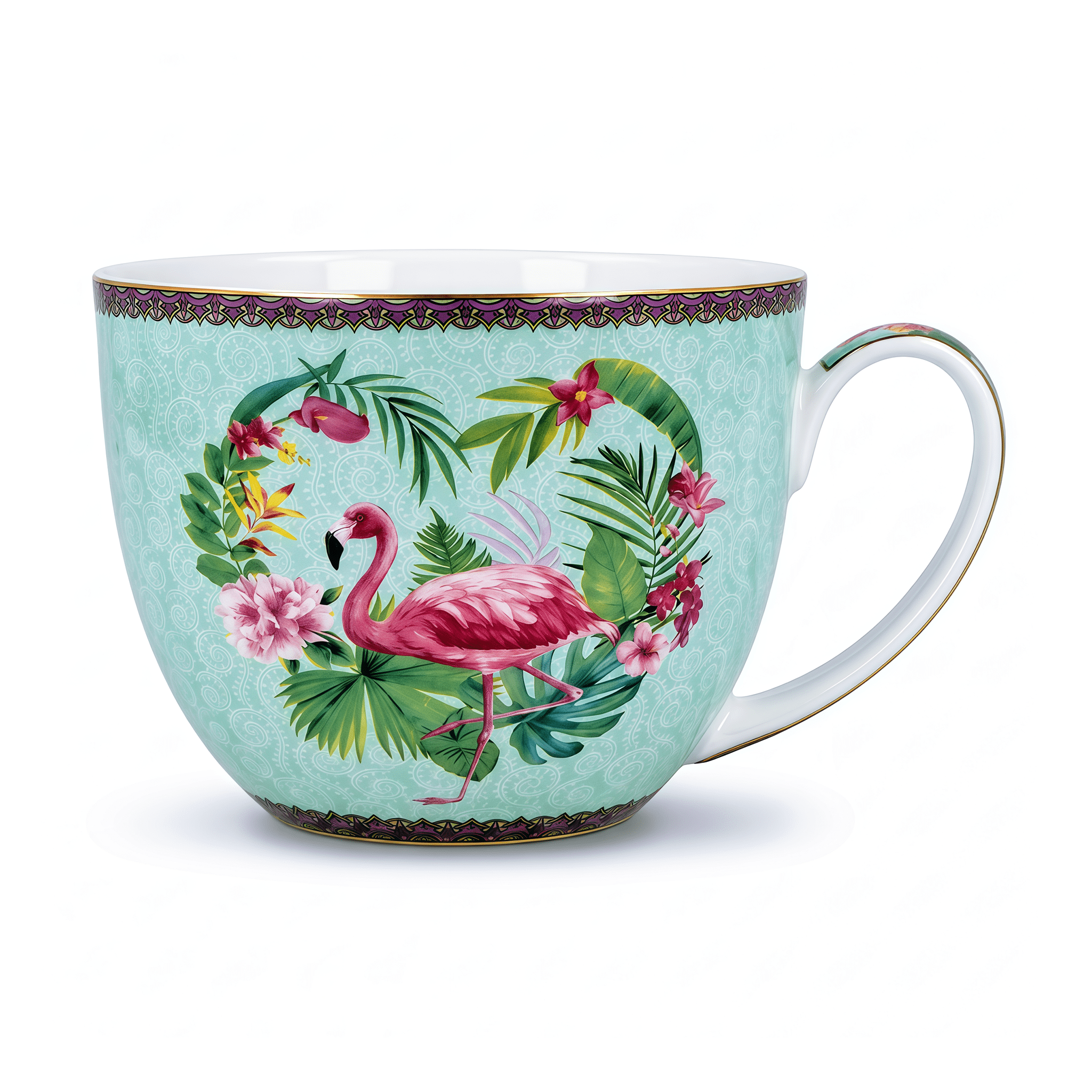 20oz Floral Bone China Coffee Mug with Handle, Large Ceramic Cup for ...
