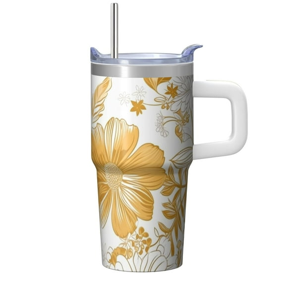 20oz Floral Tumbler with Handle and Straw - Double Wall Insulated ...