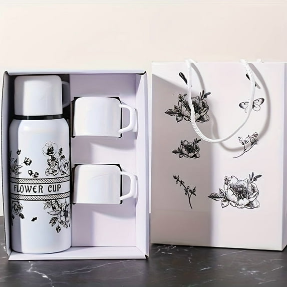 20oz Gardenia Style Thermos | Hot & Cold Insulated Coffee Mug, Gift Box ...