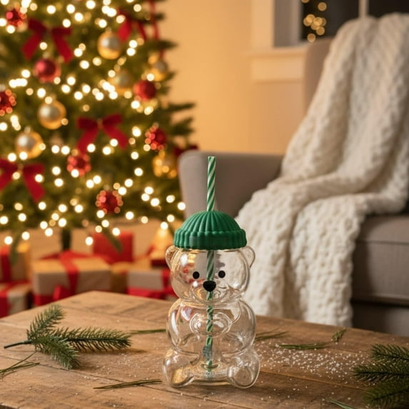 20oz Glass Bear Cup, Bear Straw Cup, Cute Glass Bear Coffee Cup with ...