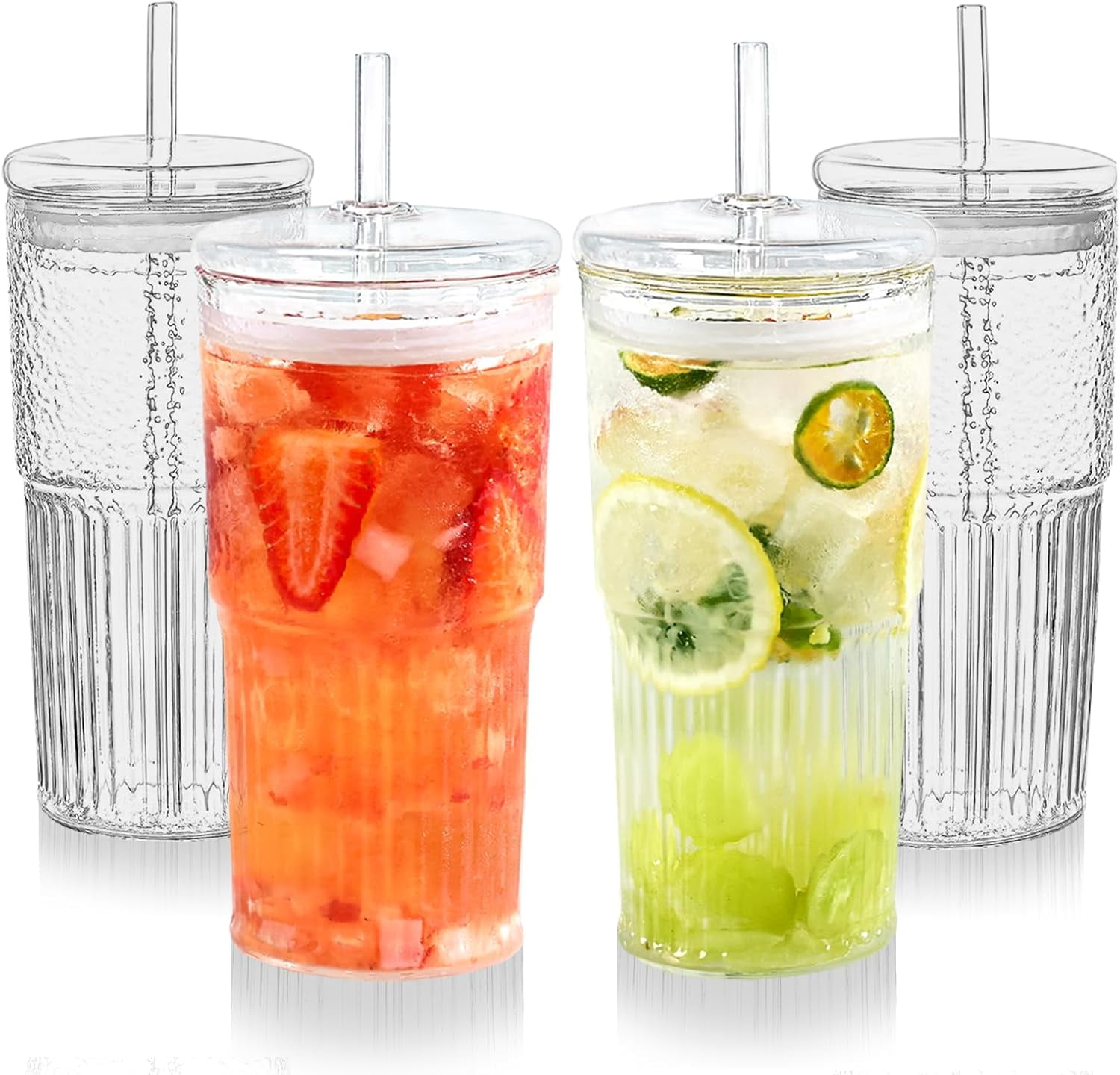 20oz Glass Cups with Lids and Straws, 4 Pack High Borosilicate Iced ...
