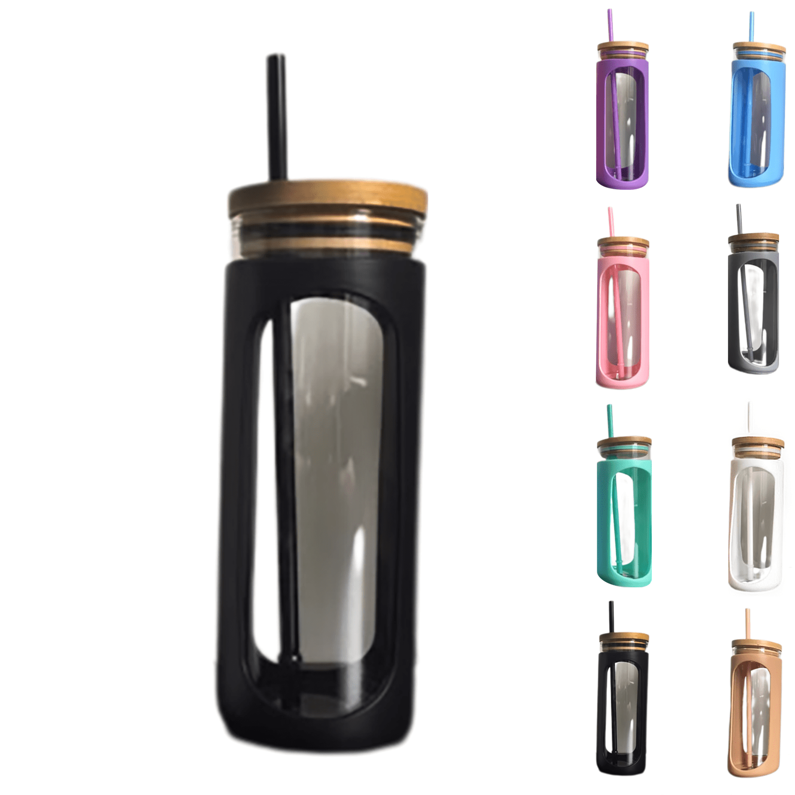 20oz Glass Water Tumble with Straw and Lid,Bamboo Lids Water Bottle ...