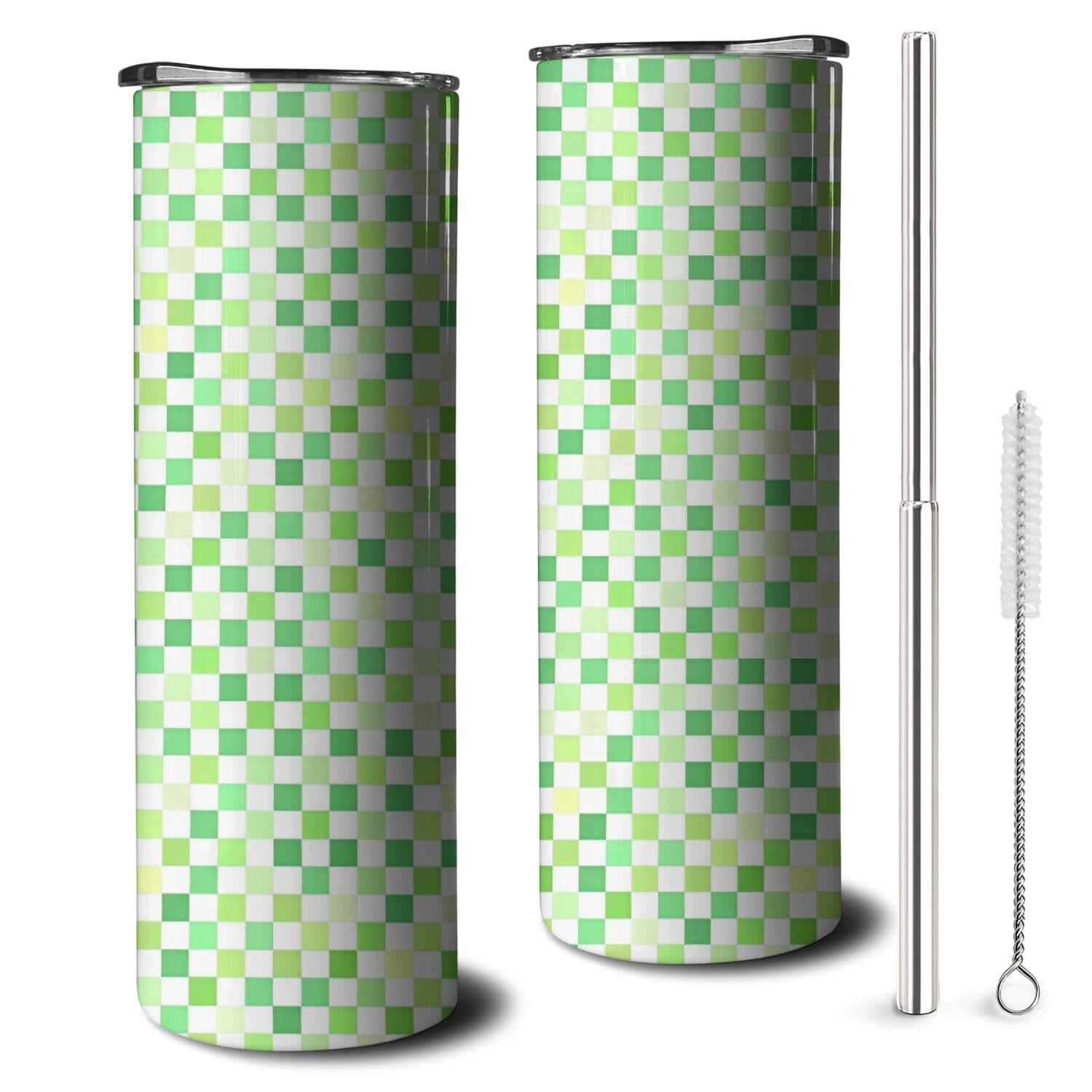 20oz Green Yellow Checkerboard Checkered Pattern Skinny Tumblers ...