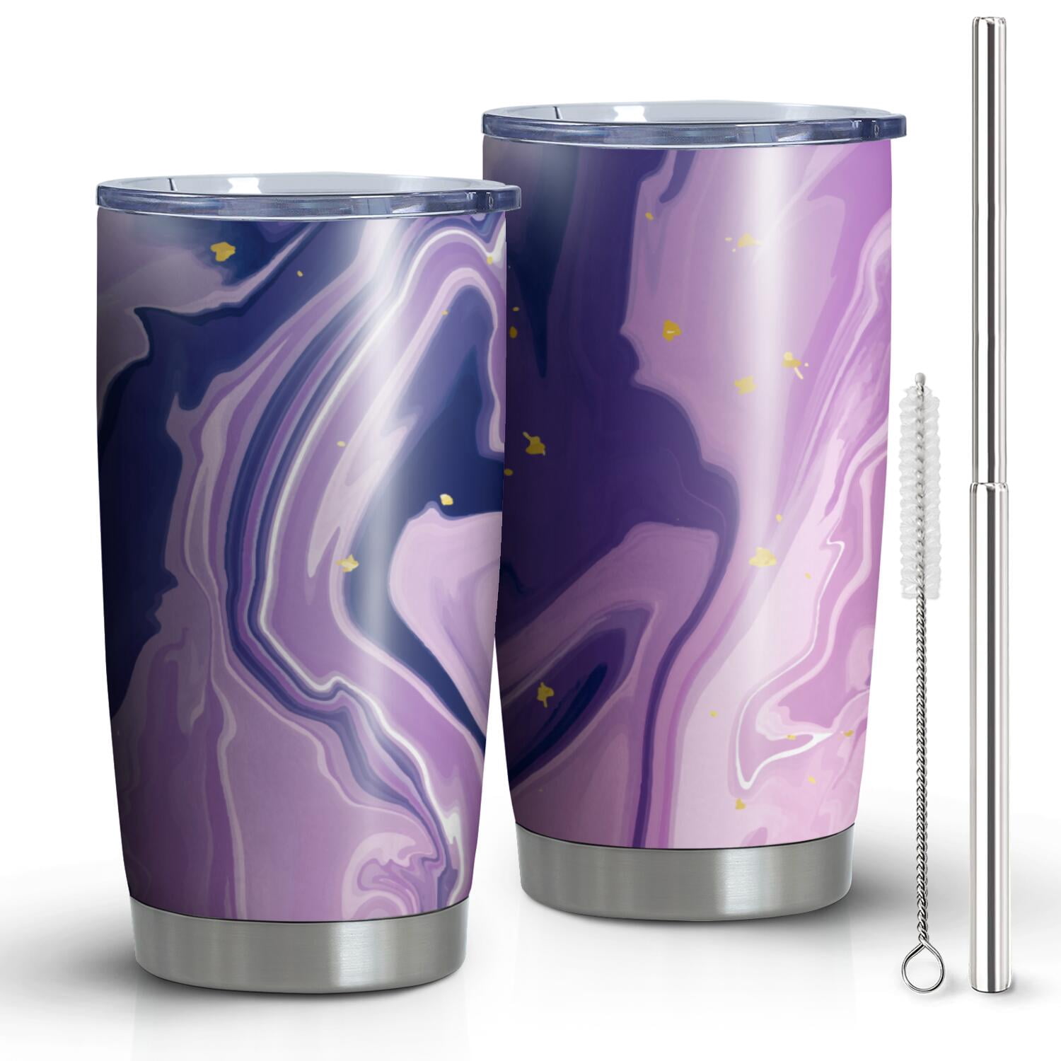20oz Insulated Car Cup with Silver Base, Stainless Steel Travel Tumbler ...