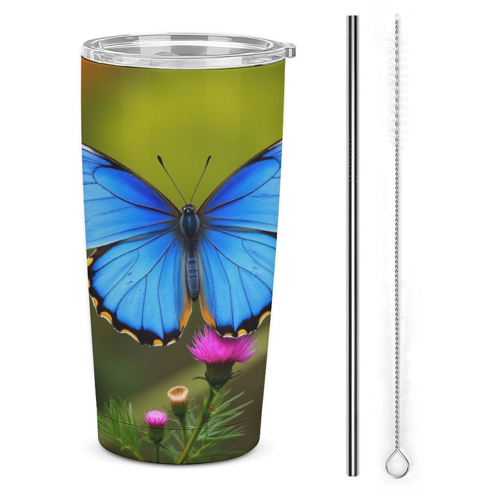 20oz Insulated Stainless Steel Tumbler,Blue Morpho Butterfly Bloom Double Wall Vacuum Travel ...