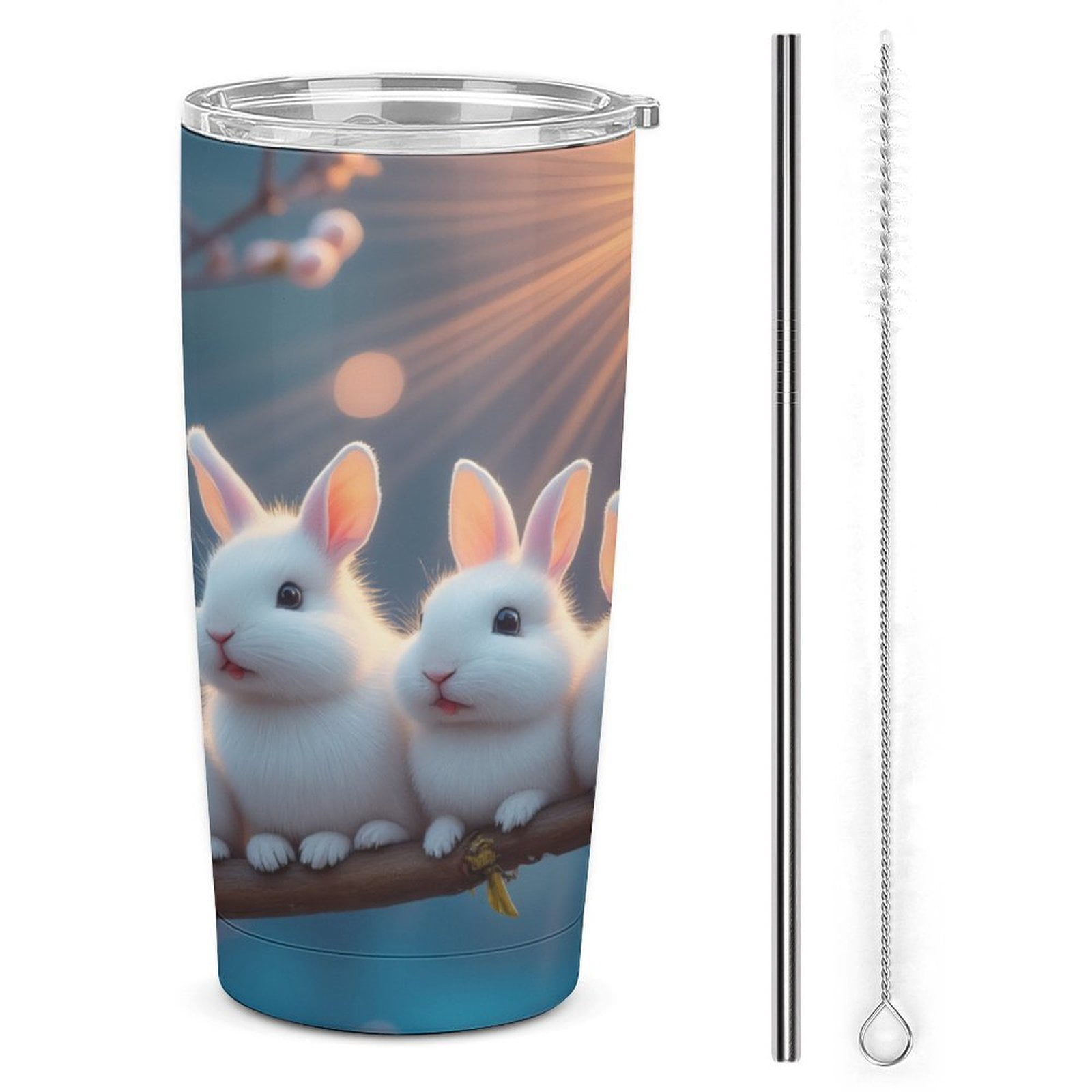 20oz Insulated Stainless Steel Tumbler,Four Cute Bunnies on A Branch ...